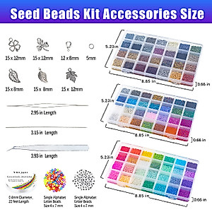 Ybxjges 42000Pcs 2mm Glass Seed Beads 12/0 Small Tiny Beads Kit with 150Pcs Alphabet Letter Beads Pendants Charms Jump Ring Elastic String for DIY Bracelets Necklace Jewelry Making Supplies