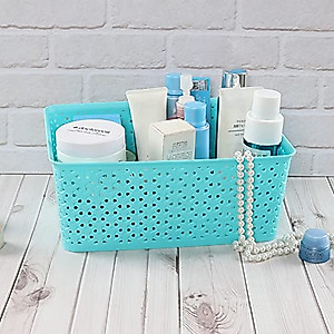 Jekiyo Plastic Storage Basket with Handles, Plastic Organizer Bins, 4 Packs