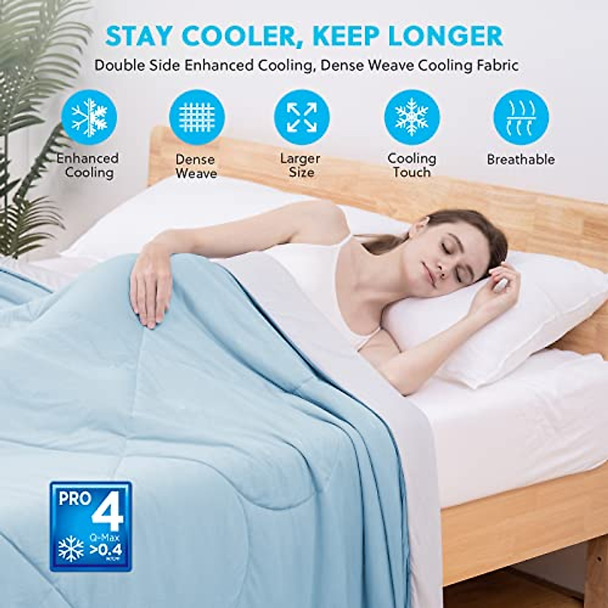 HOMFINE Cooling Blanket for Hot Sleepers - Both Sides Q-Max>0.45 Arc-Chill Cooling Fiber for All-Season, Breathable Soft Keep Cool Summer Blanket for Bed Couch Sofa (Blue, 90 x 90 inches)