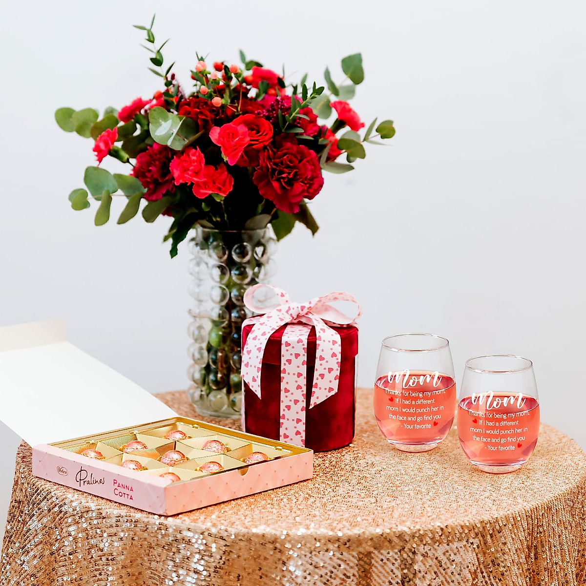 DAZLUTE Mothers Day Gifts, Thanks For Being My Mom Stemless Wine Glass for Mom Mother Stepmom Mother in Law, Best Mom Ever Gifts from Daughter Son, Mothers Gifts Ideas for Birthday Christmas, 17Oz