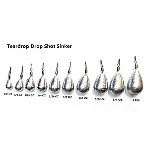Kathy store INC 10 Pcs Teardrop Drop Shot Sinker/Drop Shot Finesse Sinker Fishing Sinkers in Various Sizes (Teardrop Drop Shot Sinker, 1/8 oz - 10 per Pack)