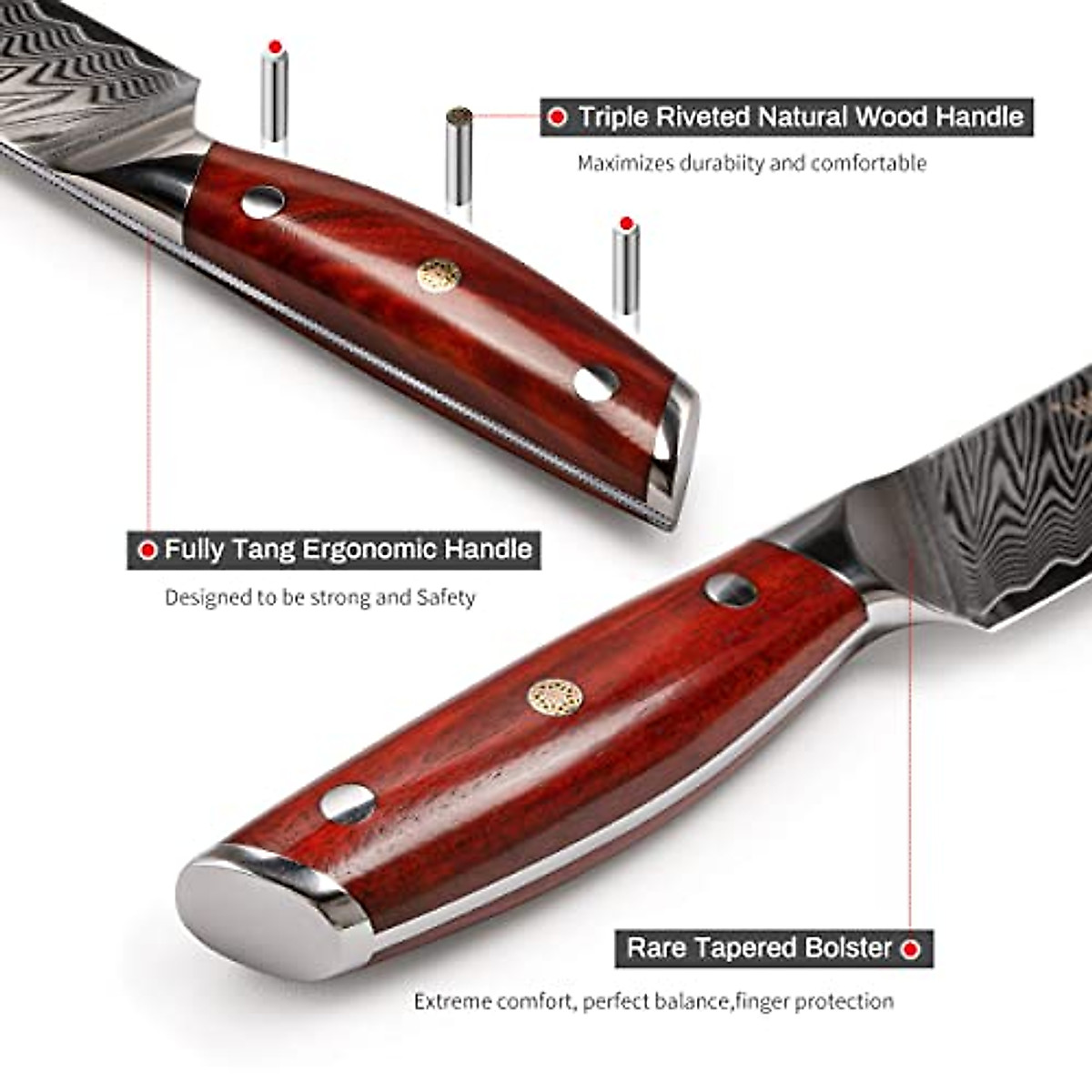 YARENH Bird's Beak Paring Knife - 67-Layer Damascus Steel - Super Sharp Blade for Peeling Fruit - African Sandalwood Handle