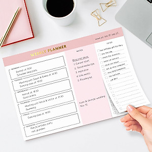 Sweetzer & Orange Weekly To Do List Pad. Pink Gold Weekly Planner Notepad with Daily Planner Agenda Squares. 7x10” Day Planner 2024 2025 - Student Planner, Work Planner and Checklist Note Pad.