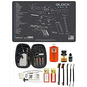 Gen 3 Gun Cleaning Kit & Accessories Compatible with Glock Gen 3 Pistol Schenatic Cleaning Mat for 22.38 9mm .45 Hoppes Gun Oil & Solvent Clenzoil CLP Cleaner Brush Picks & Patches