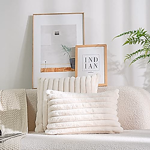 DEELAND Pack of 2,Double-Sided Faux Fur Plush Decorative Throw Pillow Covers Fuzzy Striped Soft Pillowcase Cushion Covers for Sofa Couch Bedroom