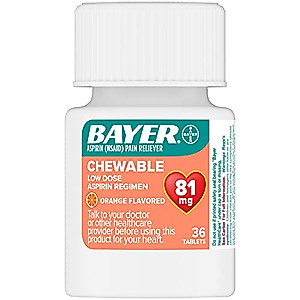 Bayer, Chewable Low Dose Aspirin 81 mg Tablets 36ct Orange, (Pack of 6)