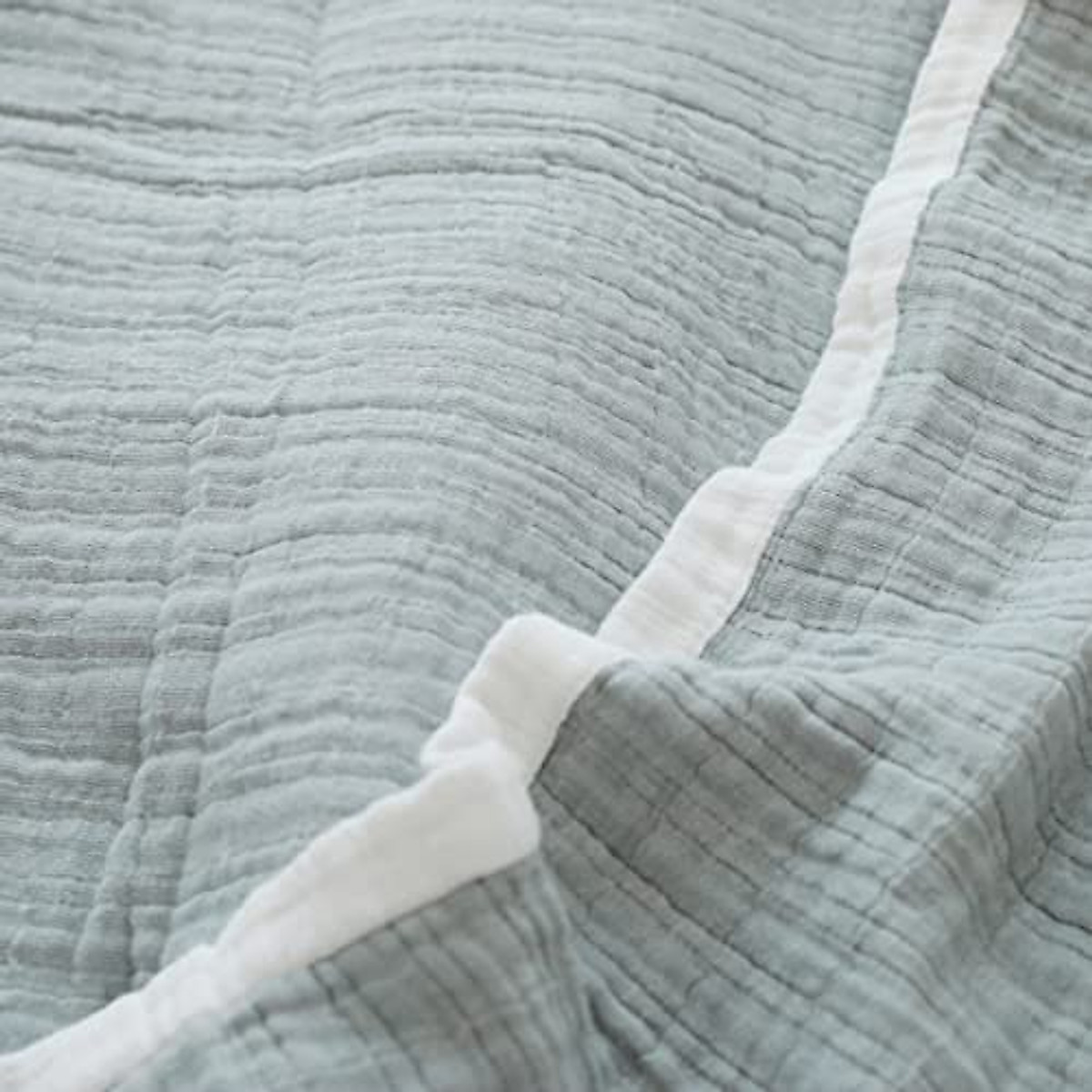 Cotton Muslin Throw Blanket for Adults Queen 78" x 90" Lightweight 100% Cotton Blankets 4 Layer Cozy Wrinkled Super Soft for Bed,Couch & Sofa,All Season Bedding, Cyan