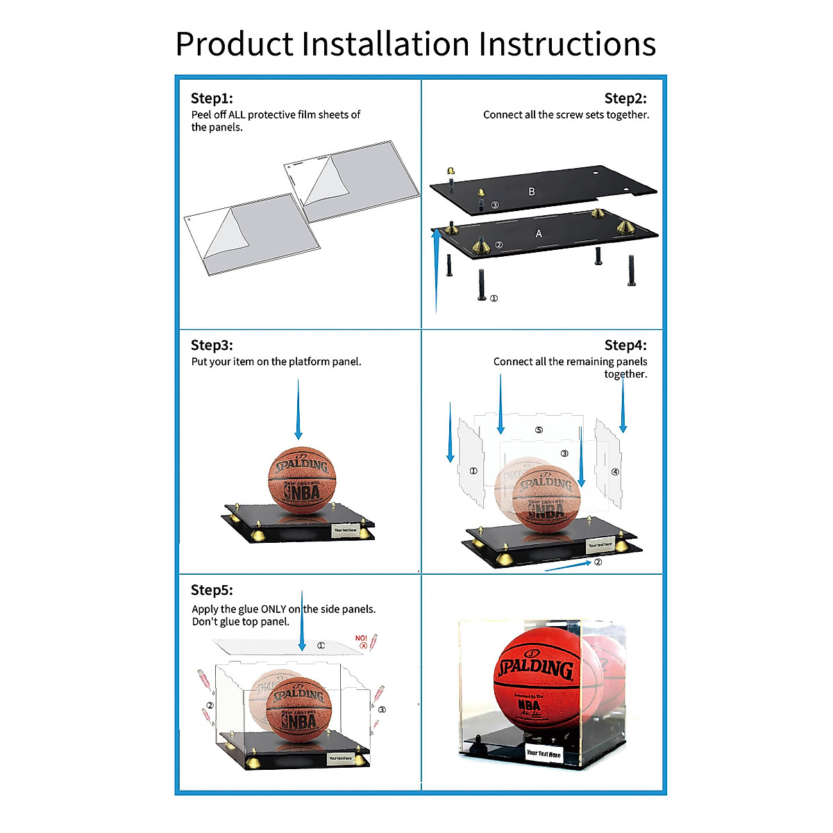 Basketball Display Case Full Size, Clear Acrylic with Mirror & 2 Level Riser UV Protection, Square Box Collectible Memorabilia