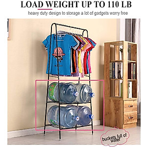 KAREZONINE Clothing Rack, Heavy Duty Clothes Rack Portable Garment Rack with 2-Tier Shelves, Double Rod Metal Coat Rack Freestanding with Bottom Shelves for Shoes Rack Organizer - Black