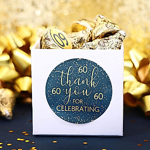 Navy Blue and Gold Birthday Favor Stickers - Gold Bday Thank You Labels, Envelope Seals, Candy Stickers - 1.75 in. - 40 ct - Adult Birthday Party Supplies (60th Birthday)