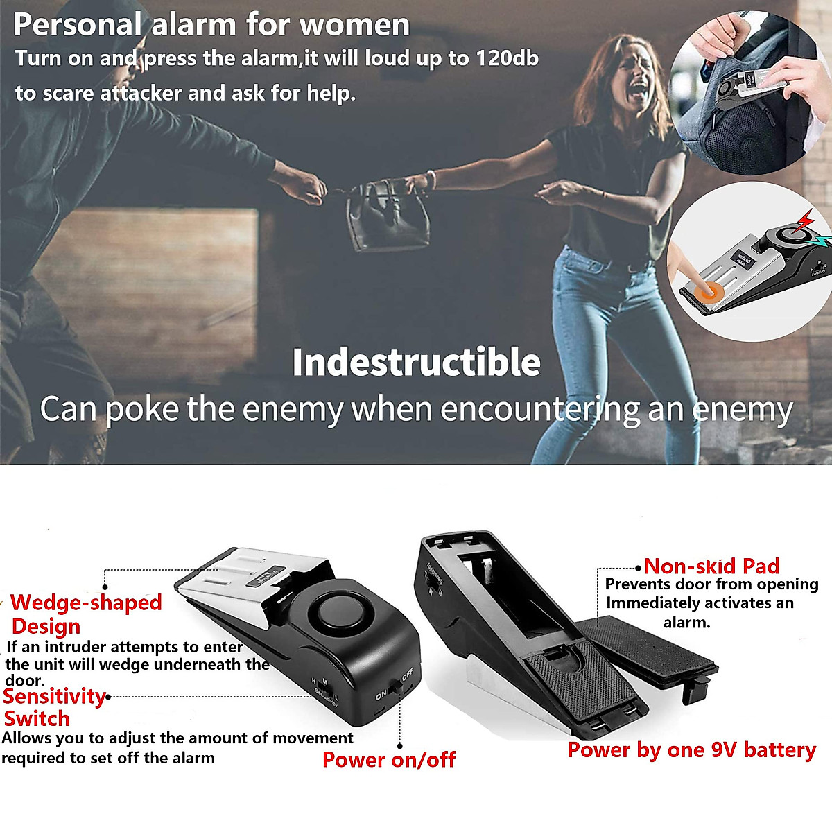 Upgraded Portable Door Lock & Door Stop Alarm, Home Security Door Locker Devices & Door Stopper, Perfect Christmas Gifts Self Defense Travel Essentials for Hotel Apartment Airbnb Additional Safety