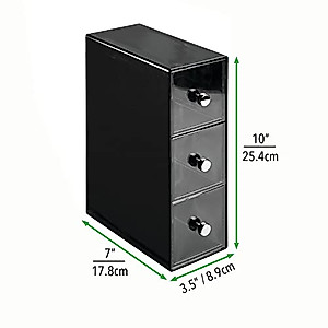 mDesign Plastic Kitchen Pantry Stackable Storage Organizer Container Station, 3 Drawers for Cabinet, Countertop, Holds Coffee, Tea, Sugar Packets, Creamers, Lumiere Collection, 2 Pack - Black/Clear
