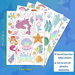Mermaid Temporary Tattoos for Kids, 85+ Glitter Fake Tattoo, Pirate, Bluey, Dinosaur, Paw Patrol Sleeve Tattoos, Ocean Creatures & Animal, Birthday Party Gift for Boy & Girls Stickers