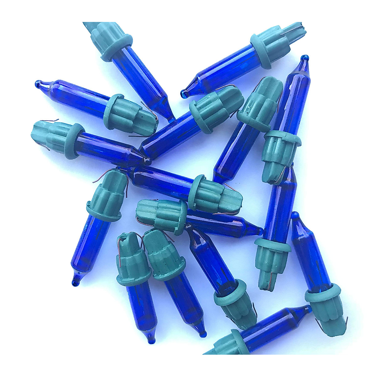 Prestige Glass Art 2.5 Volt Replacement Christmas Mini Lights - 100 Blue Light Bulbs - Green Base