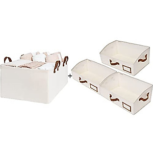 StorageWorks 45L Extra Large Fabric Storage Bins with PU Handles 2-pack, Closet Baskets, Canvas Baskets for Closet Shelves, Foldable Trapezoid Storage Bins 3-pack