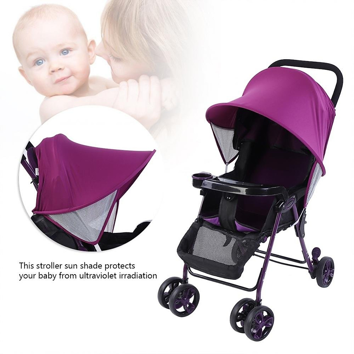 Baby Infant Stroller Sun Shade Canopy UV Protection Rays Easy Installing Sunshade Cover Awning Pushchair Universal Sunblock Strollers for Baby Prams and Buggies, Purple(Only Includes Awning)