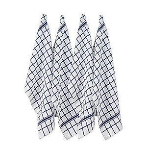 DII Basic Terry Collection Windowpane Dishtowel Set, 16x26, Blue, 4 Piece