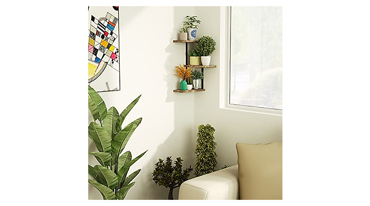 Love-KANKEI 3-Tier Rustic Corner Shelf - Space Saver