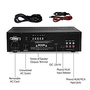Pyle Home Compact Public Address Mono Amplifier - Professional 50W Mini Home Power Audio Sound PA Speaker Receiver System w/ RCA, Headphone, 2 Microphone Inputs, Independent Volume Control - PT110