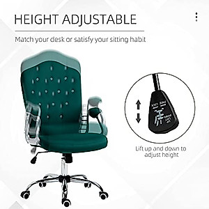 Vinsetto Home Office Chair, Velvet Computer Chair, Button Tufted Desk Chair with Swivel Wheels, Adjustable Height, and Tilt Function, Dark Green