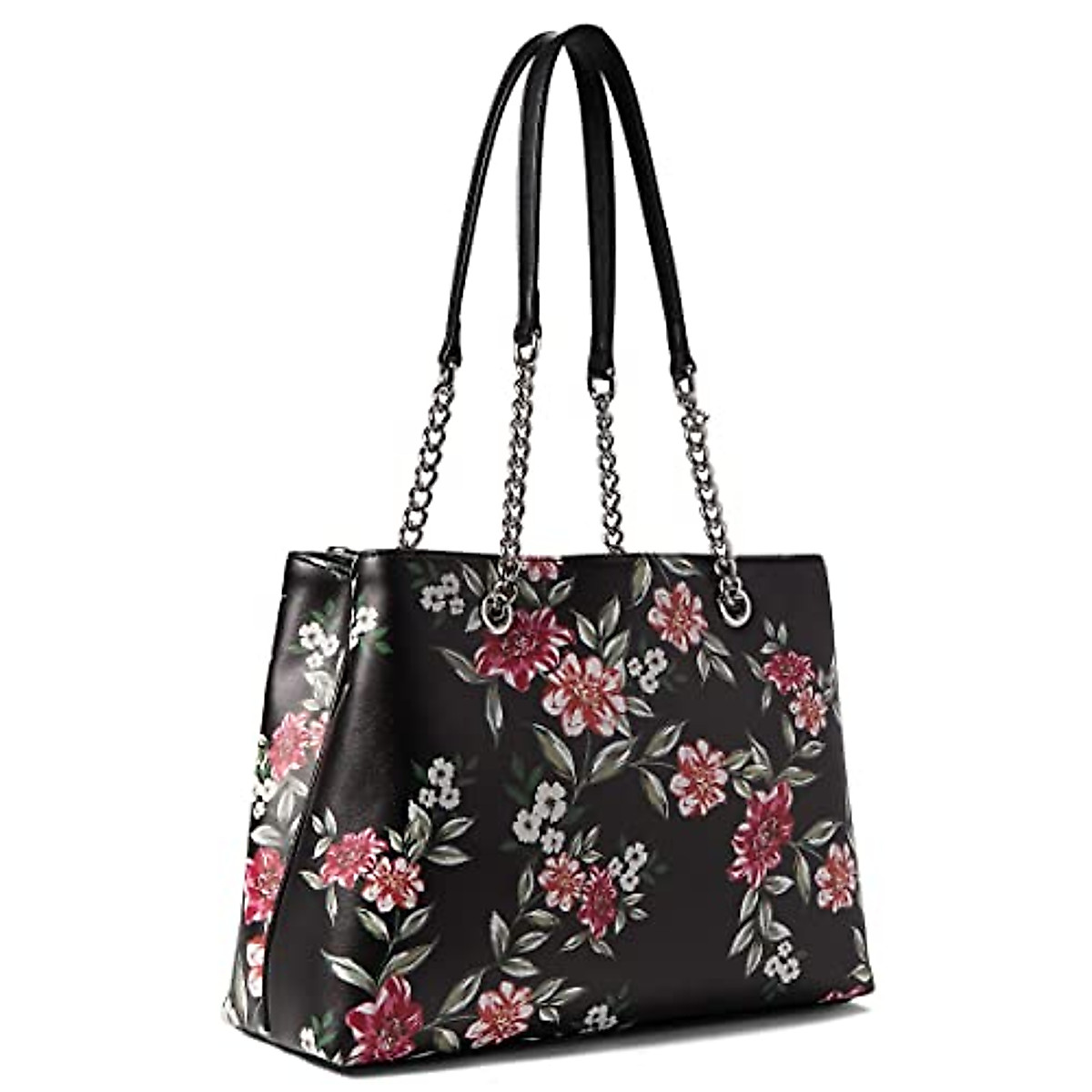 Nine West Skyes Satchel Black Blooms Floral One Size