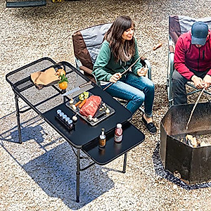 Coastrail Outdoor Camping Folding Grill Table Portable Lightweight Metal Grill Stand for Outdoor with Adjustable Height, 3 Feet, Half-Mesh, Black