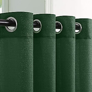 Christmas Green and Gold Curtains 63 Inch Length for Living Room 2 Panels Grommet Semi Sheer Shiny Glitter Sparkle Shimmer Hunter Forest Green Curtain for Bedroom Xmas Holiday Decor Emerald Dark Green