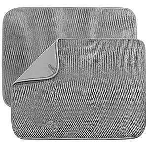 2 Pack Microfiber Dish Drying Mat,Absorbent Dish Drainer Kitchen Counter,Super Absorbent Dish Drying Pads 20×15 Inch Grey