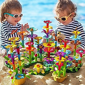 TEMI 138 PCS Educational STEM Toy and Preschool Garden Play Set for Kids Age 3-7, Flower Stacking Toys for Boys and Girls