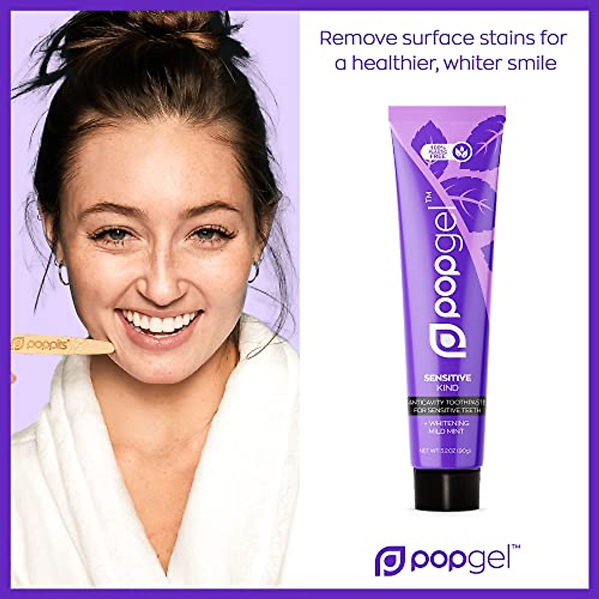 PopGel Sensitive Kind Toothpaste - Mild Mint - 100% Plastic Free Toothpaste - Anticavity Fluoride Toothpaste - Vegan - Clean Ingredients - SLS & Paraben Free (Mild Mint)