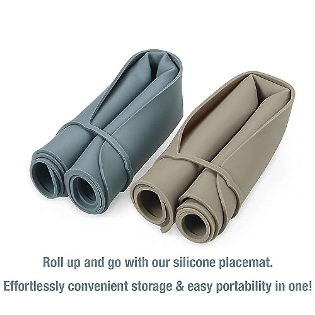 PandaEar 2 Pack Silicone Placemats for Baby Kids, Food Grade Non-Slip Eating Table Mats Portable Toddler Placemats for Dining Table & Restaurants -Blue & Brown