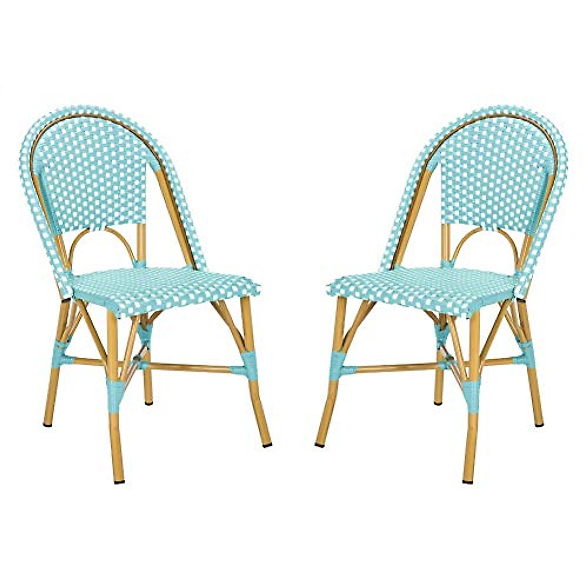 Safavieh Home Collection Hooper Indoor-Outdoor Stacking Side Chairs | Teal & White | Set of 2