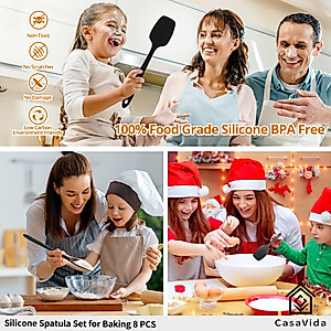 CasaVida Silicone Spatula Set One-piece Seamless High Heat Resistant Non Stick Bakery Spatula Sets Flexible BPA Free Dishwasher Safe Kitchen Utensils Bakeware Cookware Cooking Baking Mixing Black 8pcs