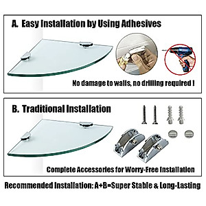 SHUAIAIW Bathroom Corner Organizer Shelves Shower Caddy Shelf Wall Mount Set of 2 Tempered Glass Shelf Shower Holder for Shampoo and Soap Organizer Adhesive Corner Shelf No Drilling