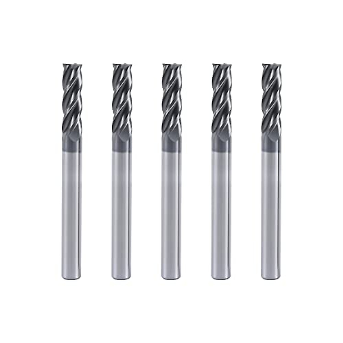 XYunEnZ ISB 1/8'' Carbide Square End Mill Set, 4 Flute Micro Grain Carbide Mill Bits for Alloy Steels/Hardened Steels/Aluminum/Copper, 5 Pcs