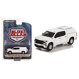 Greenlight 35240-F Blue Collar Collection Series 11-2022 Chevy Silverado W/T with Camper Shell - Summit White 1:64 Scale Diecast