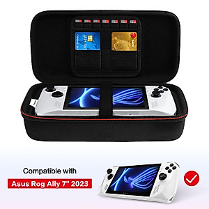 ivoler Carrying Case for Asus Rog Alloy 7''2023/Asus Rog Ally X 2024, Portable Hard Shell Pouch Travel Bag Built-in Gaming Charger Dock Storage, Holds 7 MicroSD and 2 Credit Sized Cards -Black