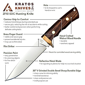 Hunting Knife with Sheath, 10.25" Fixed Blade Bushcraft Hunting Knives with 440C Hardened Stainless Steel Full Tang Survival Knife By Kratos - ZF10