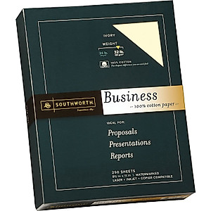 Southworth® 100% Cotton Business Paper, 8 1/2" x 11", 32 Lb, Ivory, Box Of 250