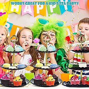 3 Sets of 3-Tier Plastic Cupcake Stand Dessert Plates Mini Cake Fruit Candy Display Tower Reusable Tiered Serving Tray Round Square Pastry Cake Rack Holder Tray for Wedding Birthday (Black)