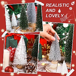 Hatisan Mini Christmas Trees with Wooden Base, Bottle Brush Artificial Trees for Tabletop Decor (Green, Silver, White)