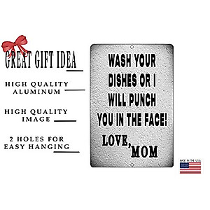 Rogue River Tactical Funny Kitchen Metal Tin Sign, 12x8 Inch, Wall Home Décor- Bar Wash Your Dishes Signed MOM