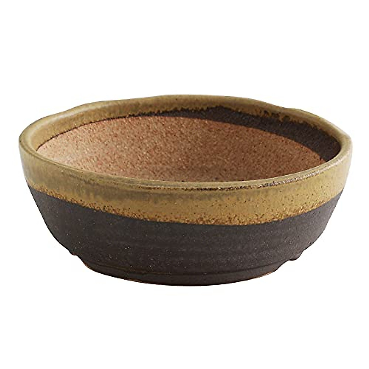 Wazakura Shigaraki Series Yellow Dust Stripe Glazed Ceramic Bonsai Pot Made in Japan, Garden Training Container, Flower Planter, Succulent Bowl - Yellow Sand Small Size