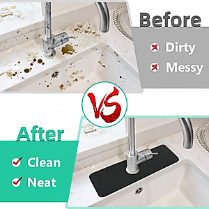 LOPNUR Faucet Mat for Kitchen Sink, 14.5 inch Cuttable Sink Water Splash Guard Behind Faucet, Kitchen Sink Faucet Mat Splash Guard with Super Absorbent Diatomite 14.5''x5.5'' (Black, 1 Pack)