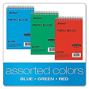 Ampad Efficiency Pocket Notebook, Recycled, 4 X 6 Inches, Single Wire, Top Open, Assorted Covers,3 Notebooks per Pack, Red/Blue/Green (45-094)