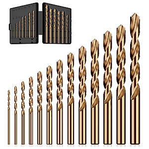 MACXCOIP Cobalt Drill Bit Set, 13Pcs M35 High Speed Steel Jobber Length Drill Bit Kit for Hardened Metal, Stainless Steel, Cast Iron, Wood and Plastic, with Index Storage Case, 1/16"-1/4"
