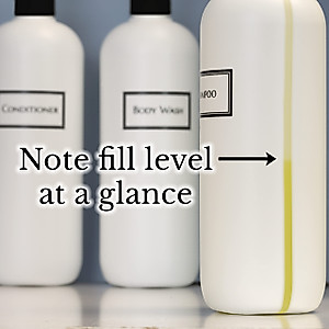 Refillable Body Wash Shampoo and Conditioner Pump Dispenser Bottles with View Stripe, 19 oz 3-Pack Set (Black Pumps) - Silkscreen Labeled Shower Bottles, Empty Plastic Bottles with Pump for Bathroom