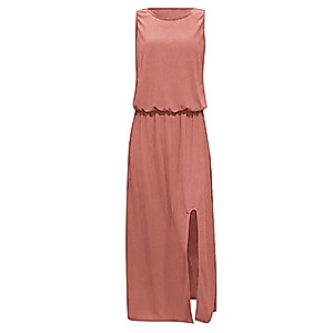 Dokotoo Womens 2024 Spring Summer Beach Dresses Casual Long Dress Maxi Dresses Sleeveless Hem Split Sun Dress with Pockets Pink X-Large