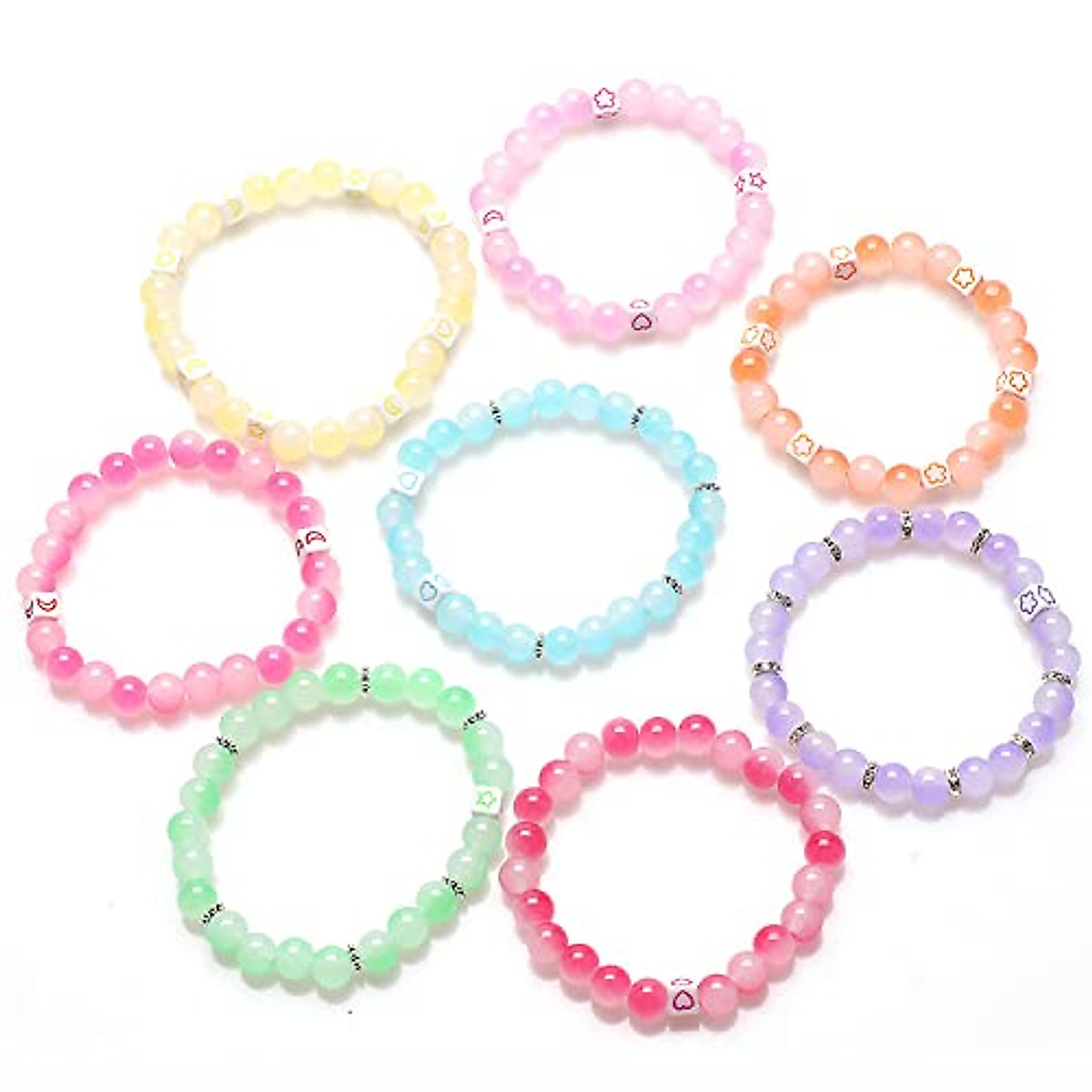 UUYYEO 200 Pcs 8mm Gradient Glass Beads Chakra Beads Colorful Round Beads Gemstone Crystal Beads Bracelet Charms for Jewelry Making Multicolor