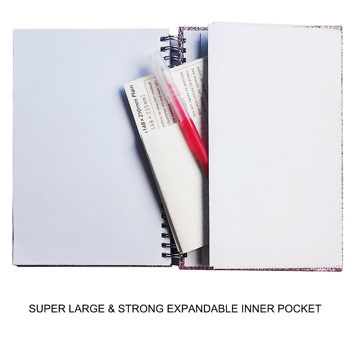 Spiral Notebook, Glittery Pink Journal Notebook, 2Pack Hardcover Journals for note taking, Thick Paper, 180 Pages, 8.2” x 6”